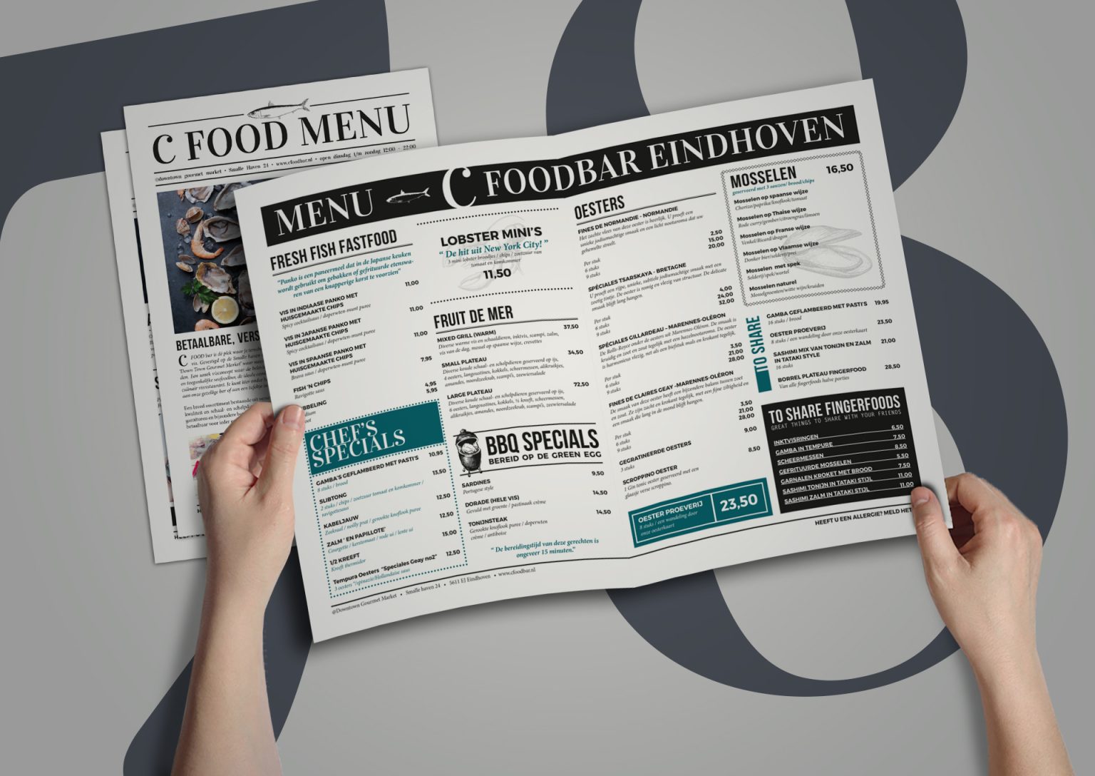 Menukaart ontwerp C Food Bar – De Reclamegarage